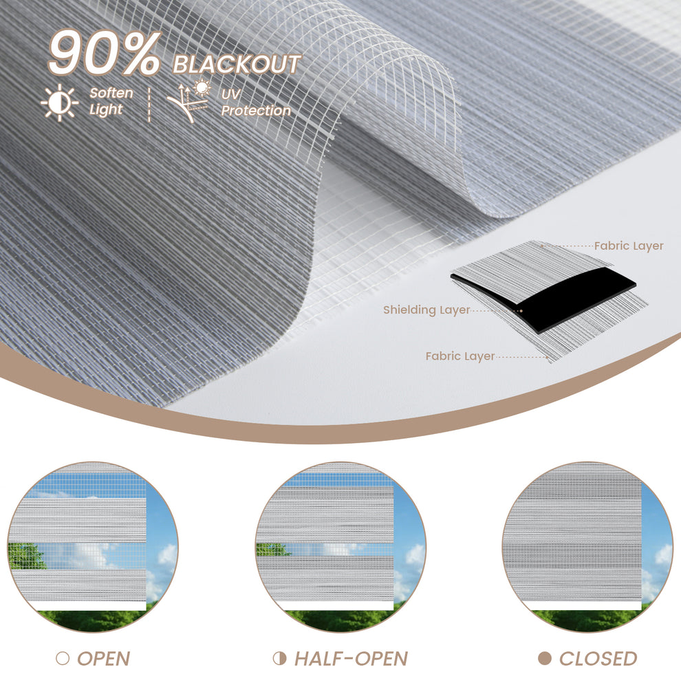 Flow 90% Blackout No Drill Motorized Zebra Shades | Kincmo